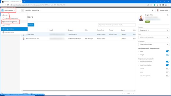 From the Product Picker , select Model Coordination , as shown below.